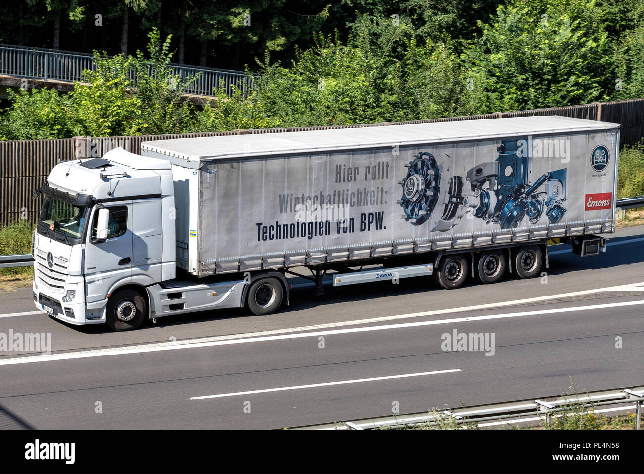 Emons/ BPW truck on motorway. The BPW Bergische Achsen ...