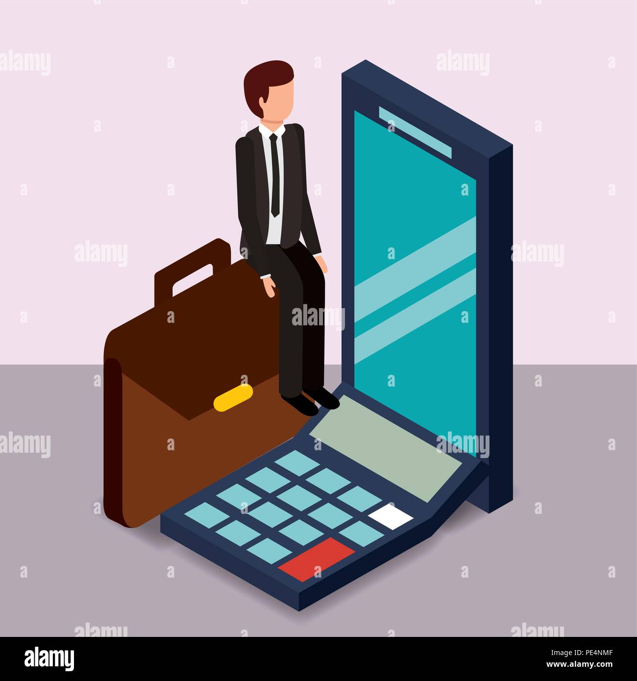 businessman smartphone briefcase calculator money isometric Stock ...