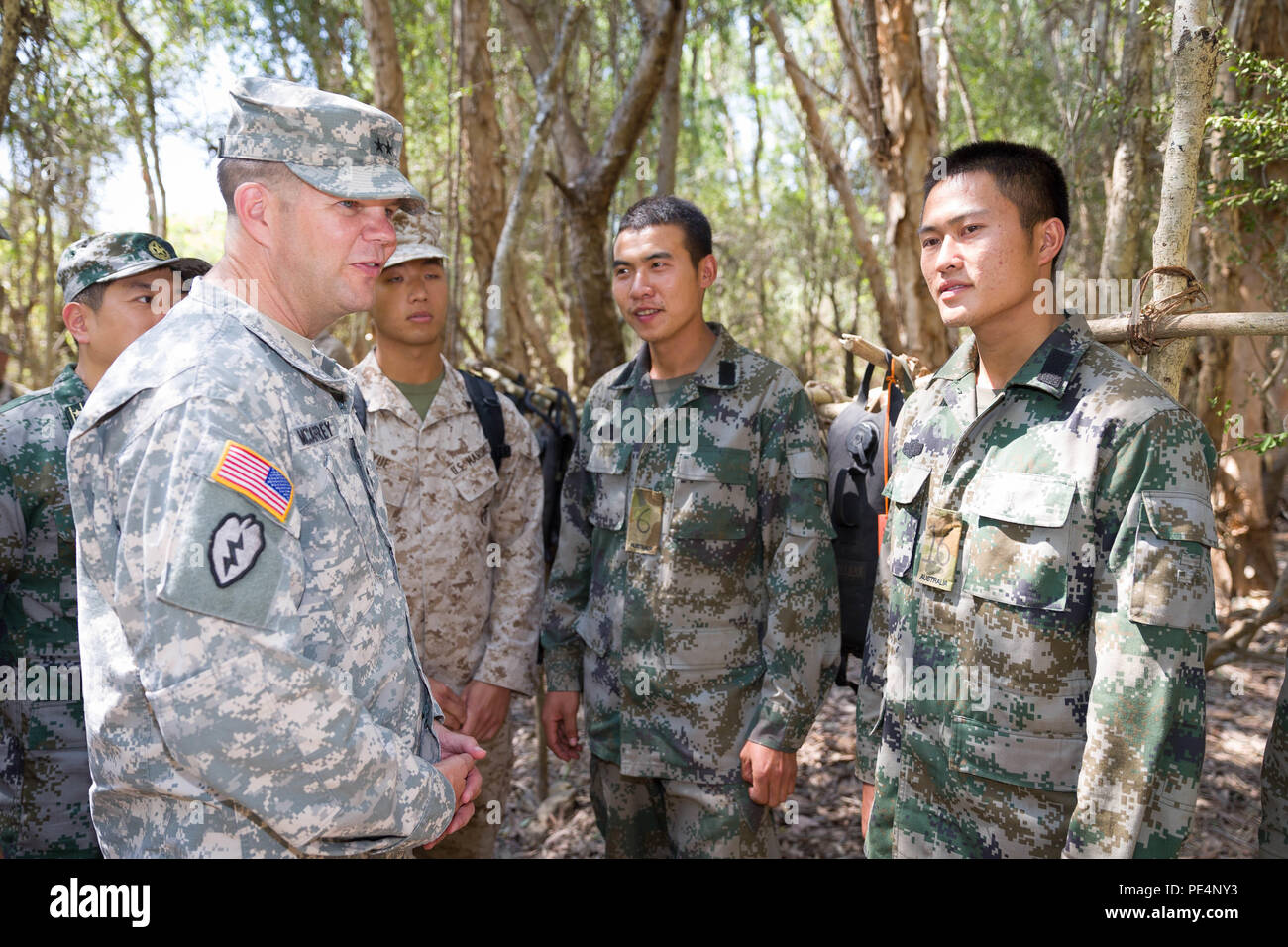 U.S. Army officer Major General Todd McCaffery (left) meets Chinese ...