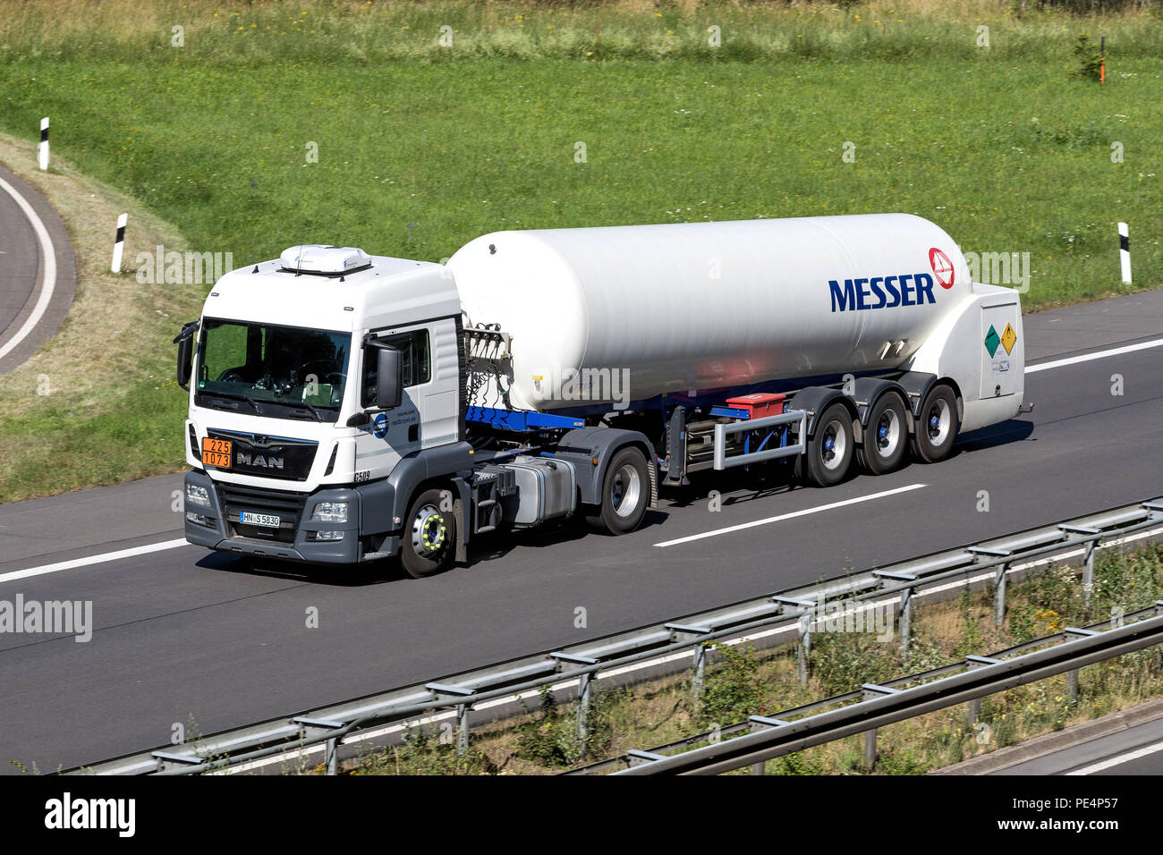 Messer truck on motorway. The Messer Group GmbH is a supplier of ...