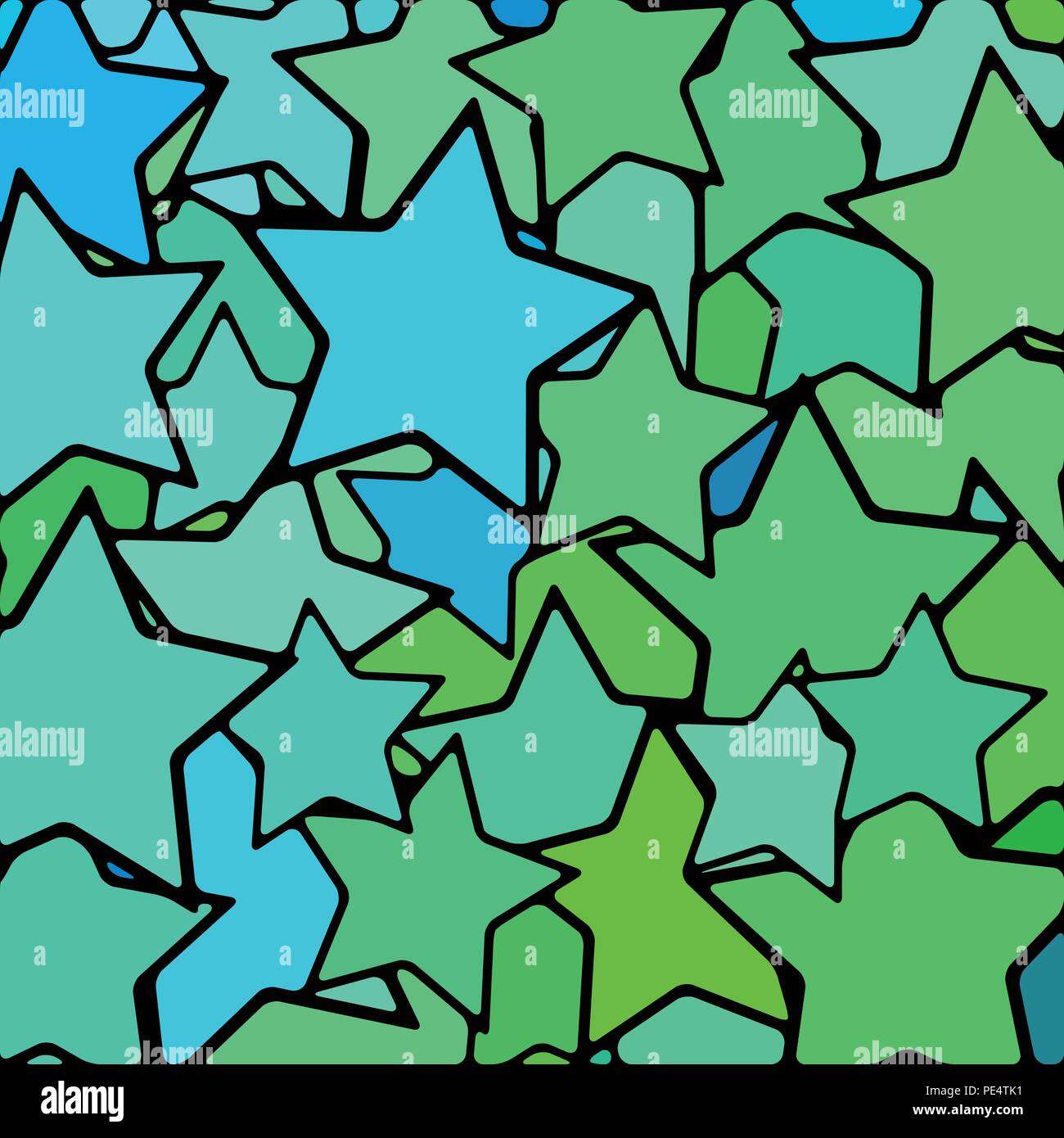 abstract vector stained-glass mosaic background - green and blue stars ...