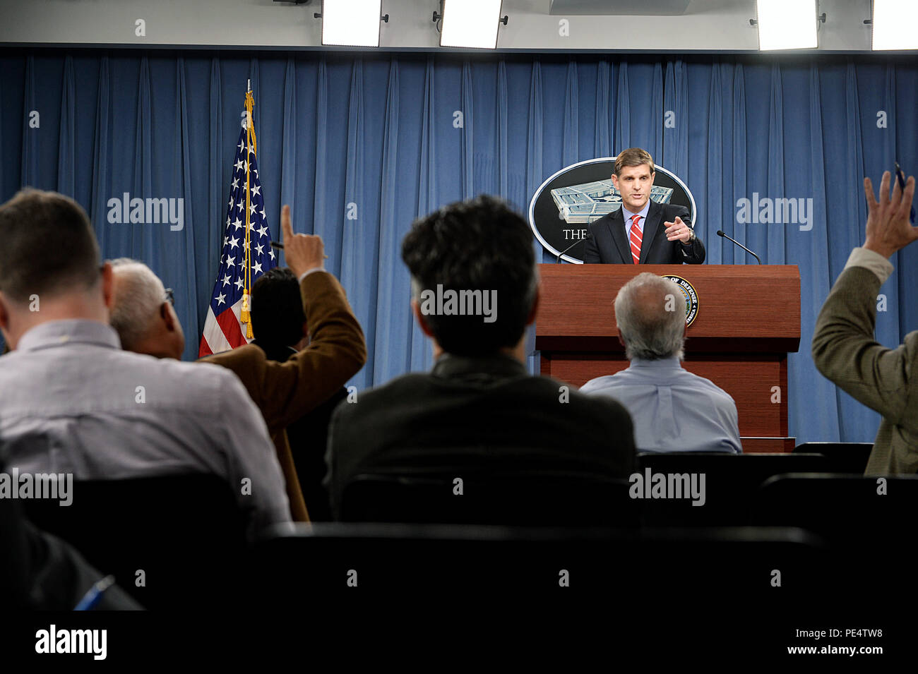 Pentagon Press Secretary Peter Cook briefs reporters during a news ...