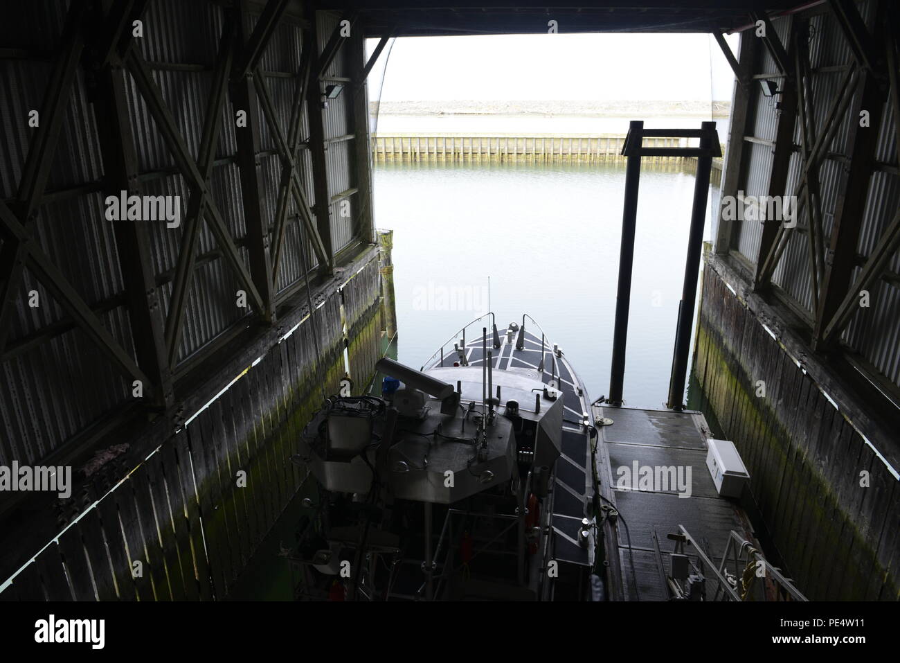 A 47-foot Motor Life Boat moored in the boathouse at Station Quillayute ...