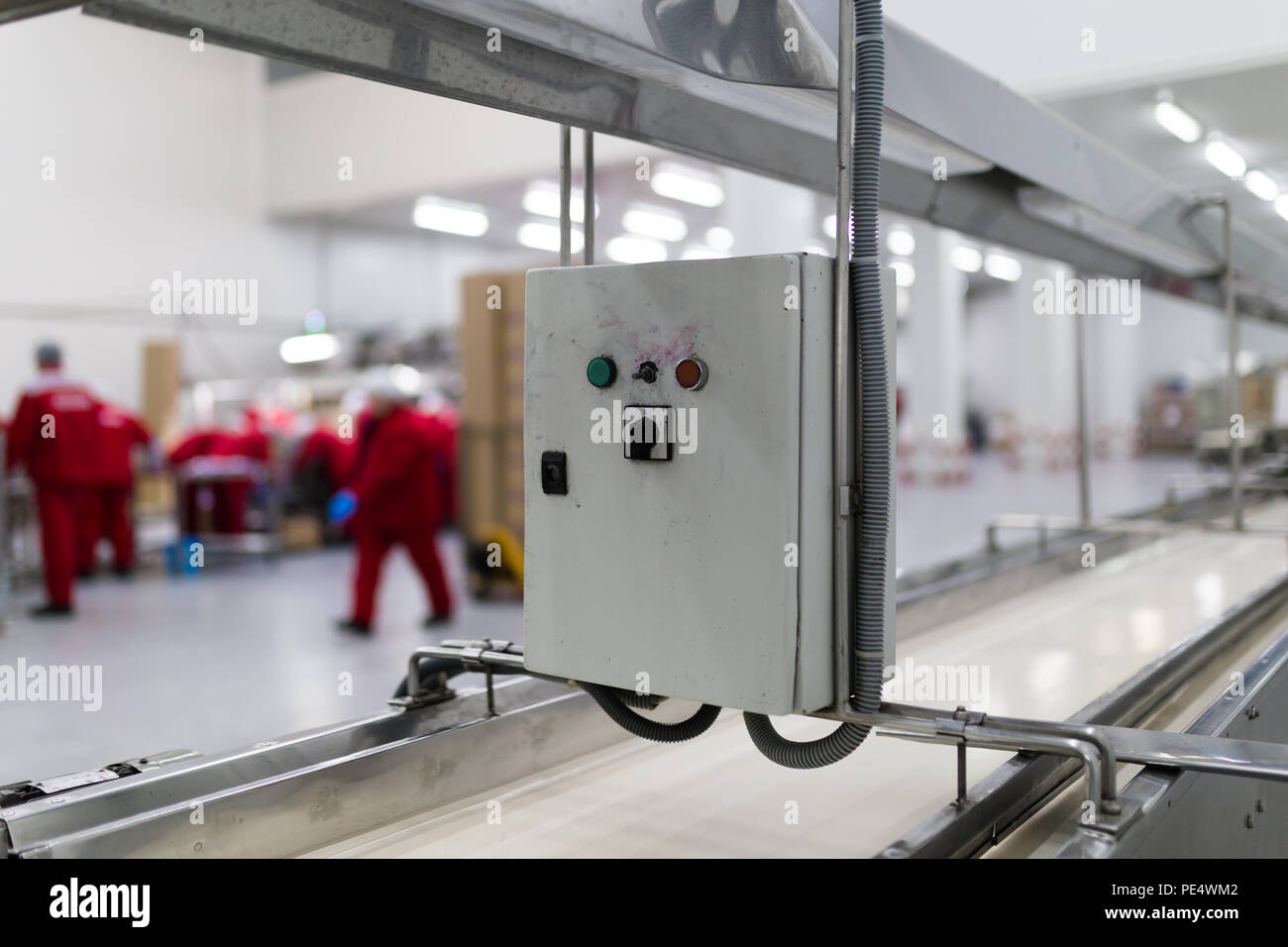 Industrial machinery interiors. Huge production hall of factory for ...