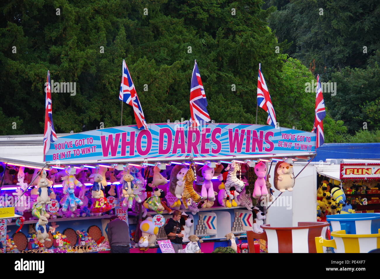 Union Jack Flags Flying on a Carnival Stall, Who Dares Wins. Bristol ...
