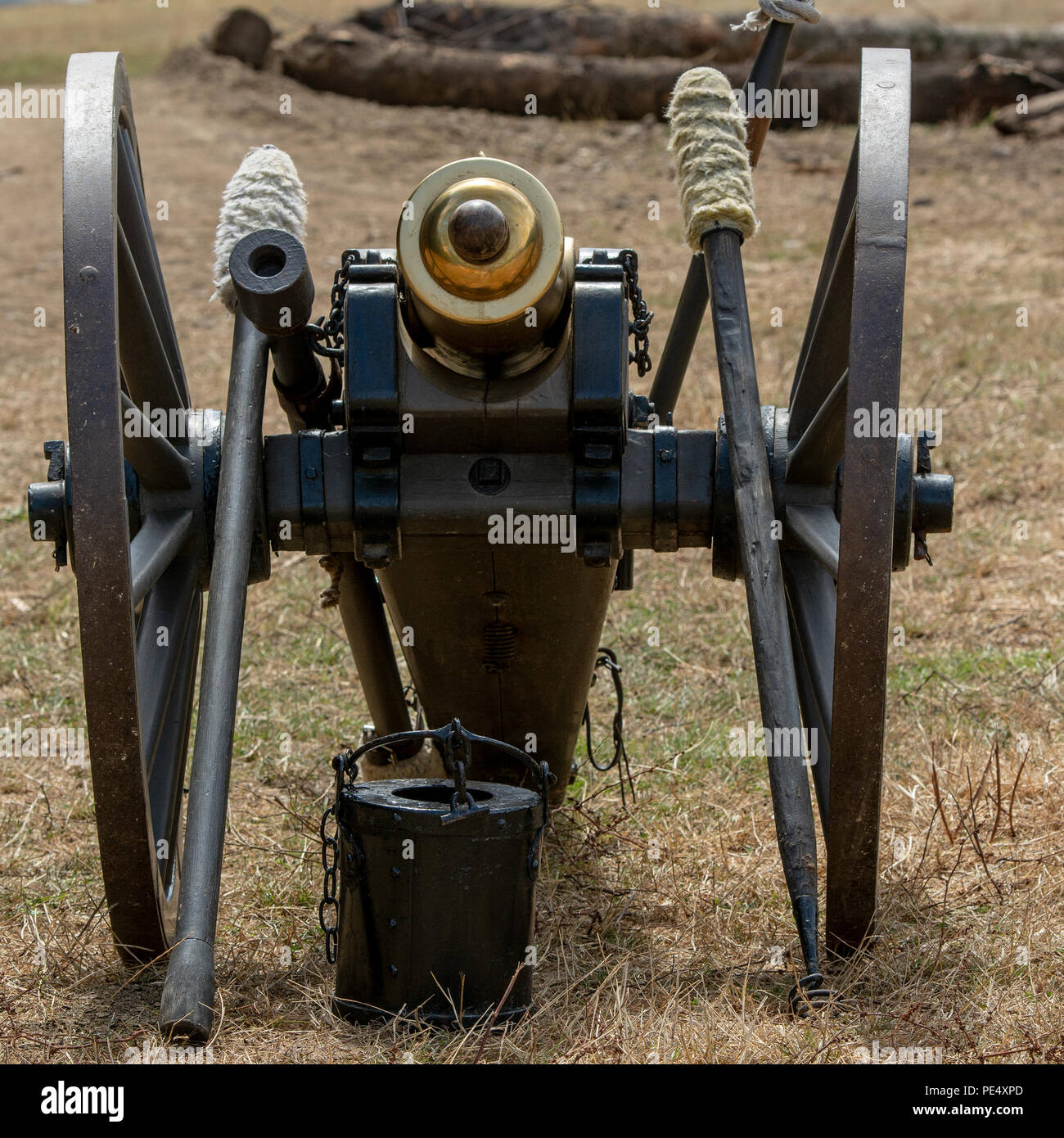 American Civil War small cannon on the grass, viewed from the front ...