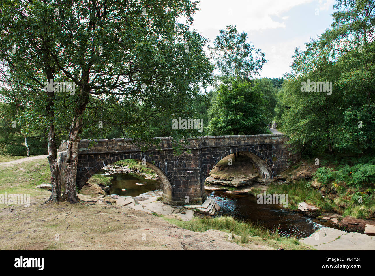 Footbridge in the Upper Derwent Valley and river which flows into the ...