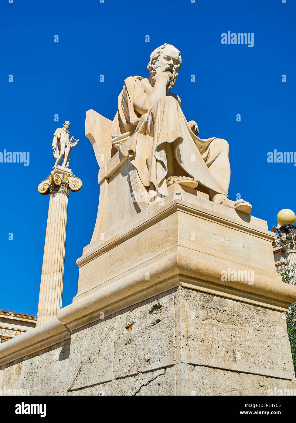 Statue of Socrates at principal facade of The Academy of Athens, Greece ...