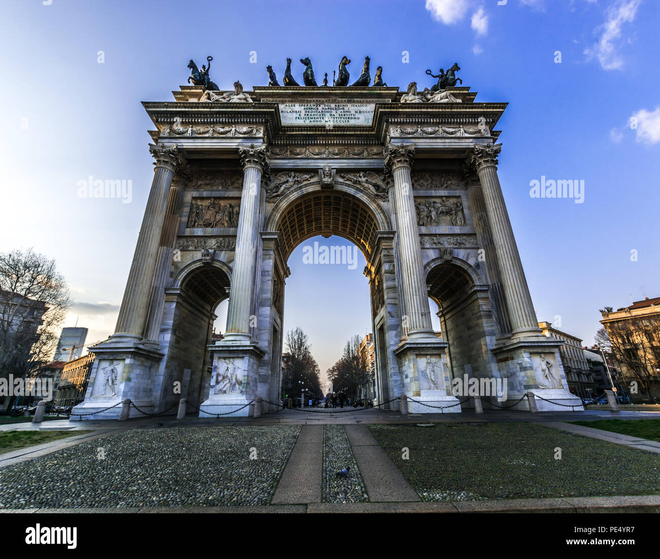 Porta Sempione of Milan during a sunny day,Lombardia, Italy. Triumphal ...