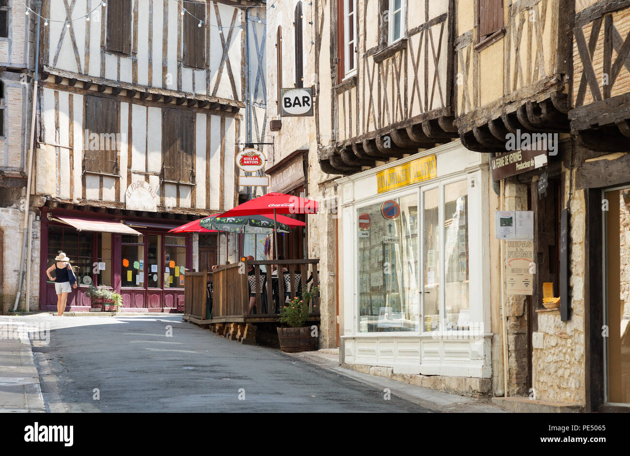 Street scene in the centre of Issigeac , a medieval bastide town in the ...