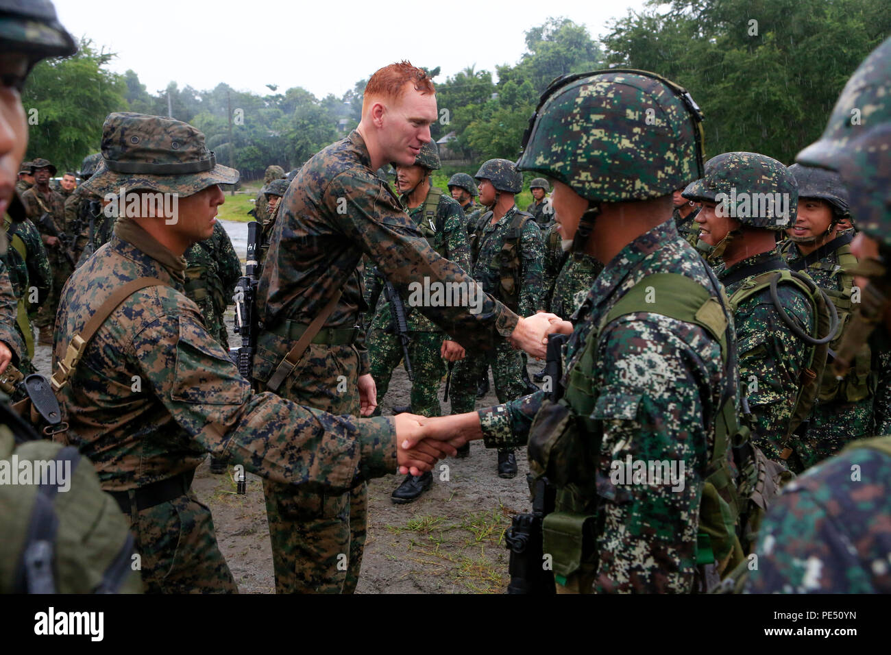 U.S. Marines Staff Sgt. Alex Ramirez, left, and 1st Lt. Clarence Miller ...