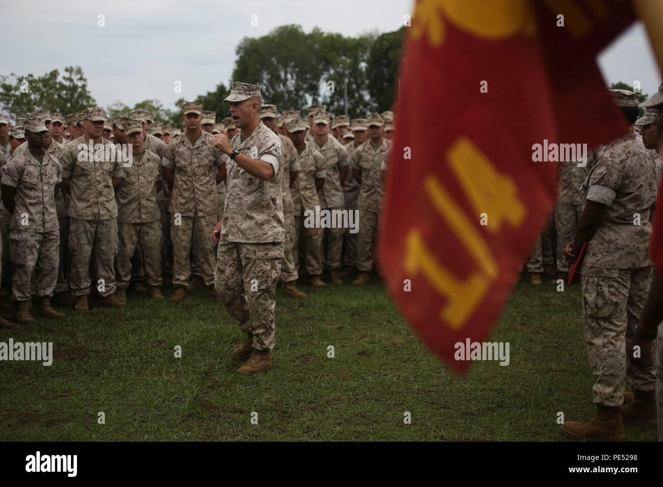 U.S. Marine Corps Col. David Odom and Sgt. Maj. Mario Fields address ...