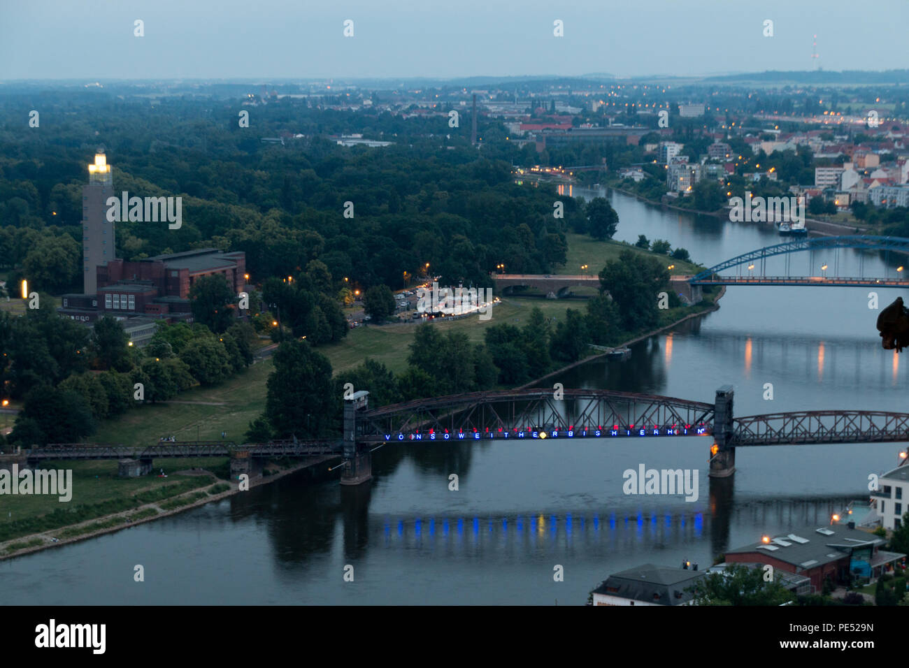 Magdeburg, Germany - June 9, 2018: View from one of the towers of ...