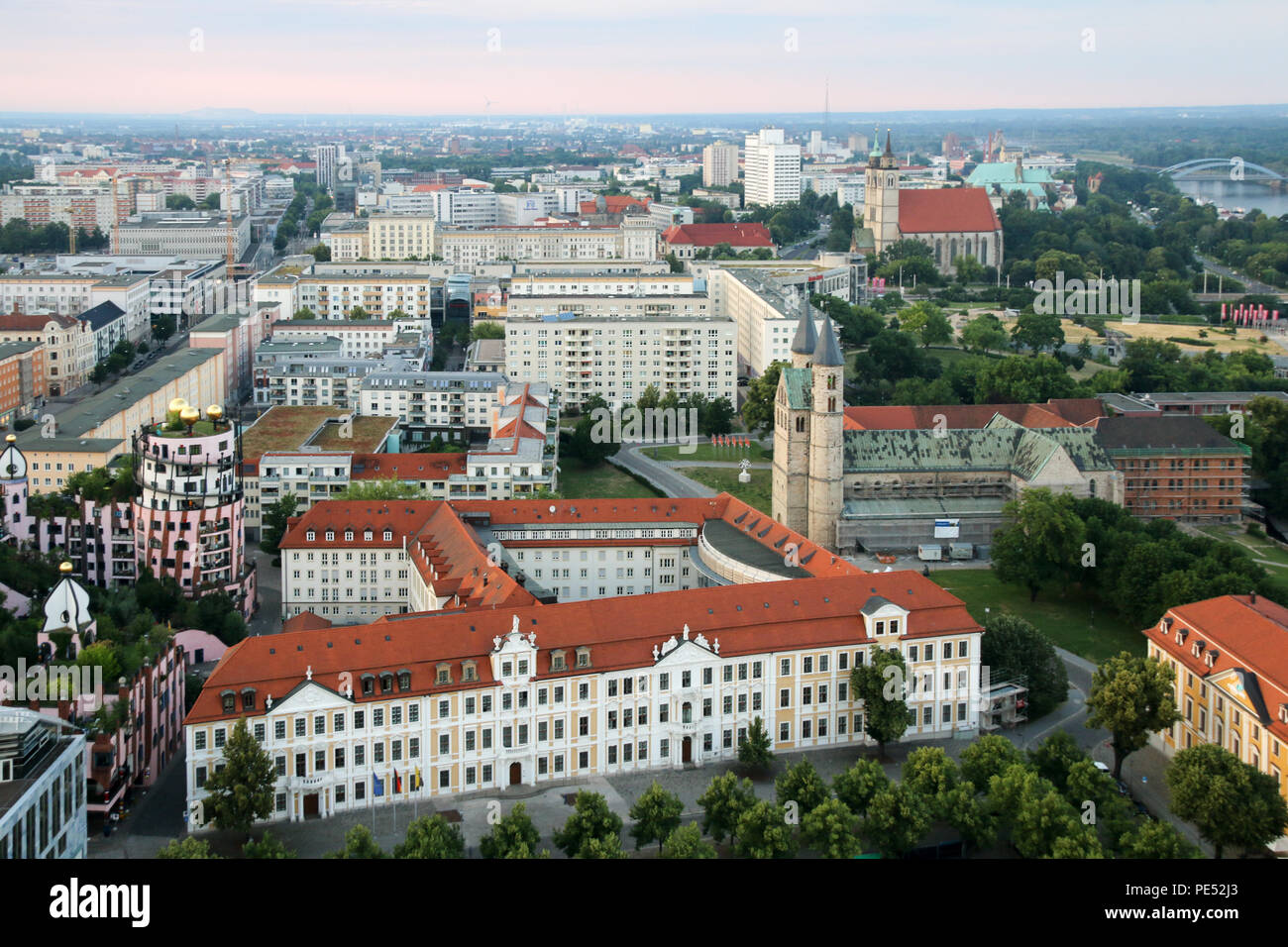 Magdeburg, Germany - June 9, 2018: View from the tower of the cathedral ...