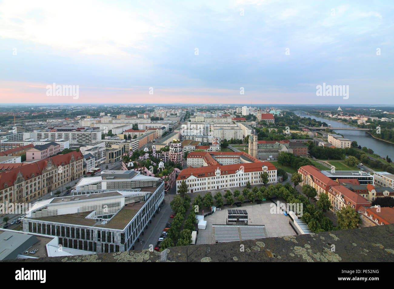 Magdeburg, Germany - June 9, 2018: View from the tower of the cathedral ...