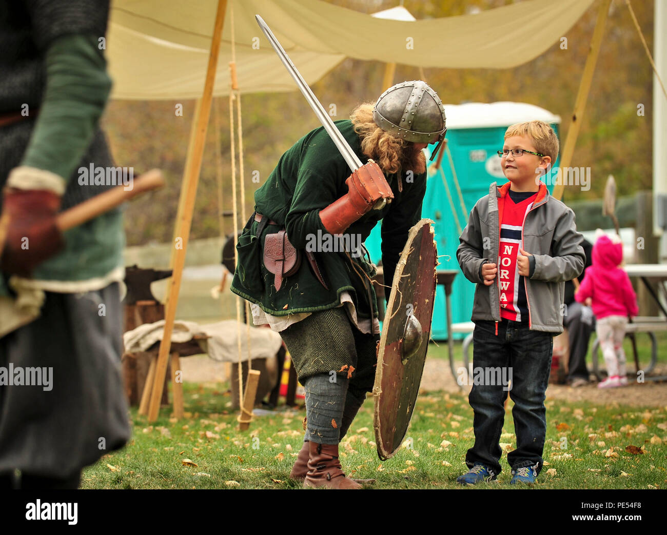 A Viking reenactor chooses a young boy to be his Jarl during Norsk ...