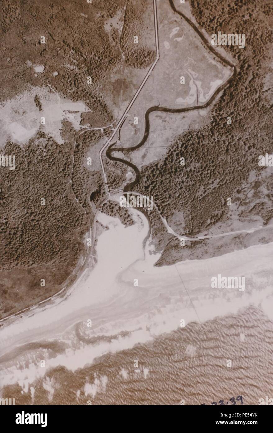 Arial photograph of Ona Beach in 1938 before construction of walking ...