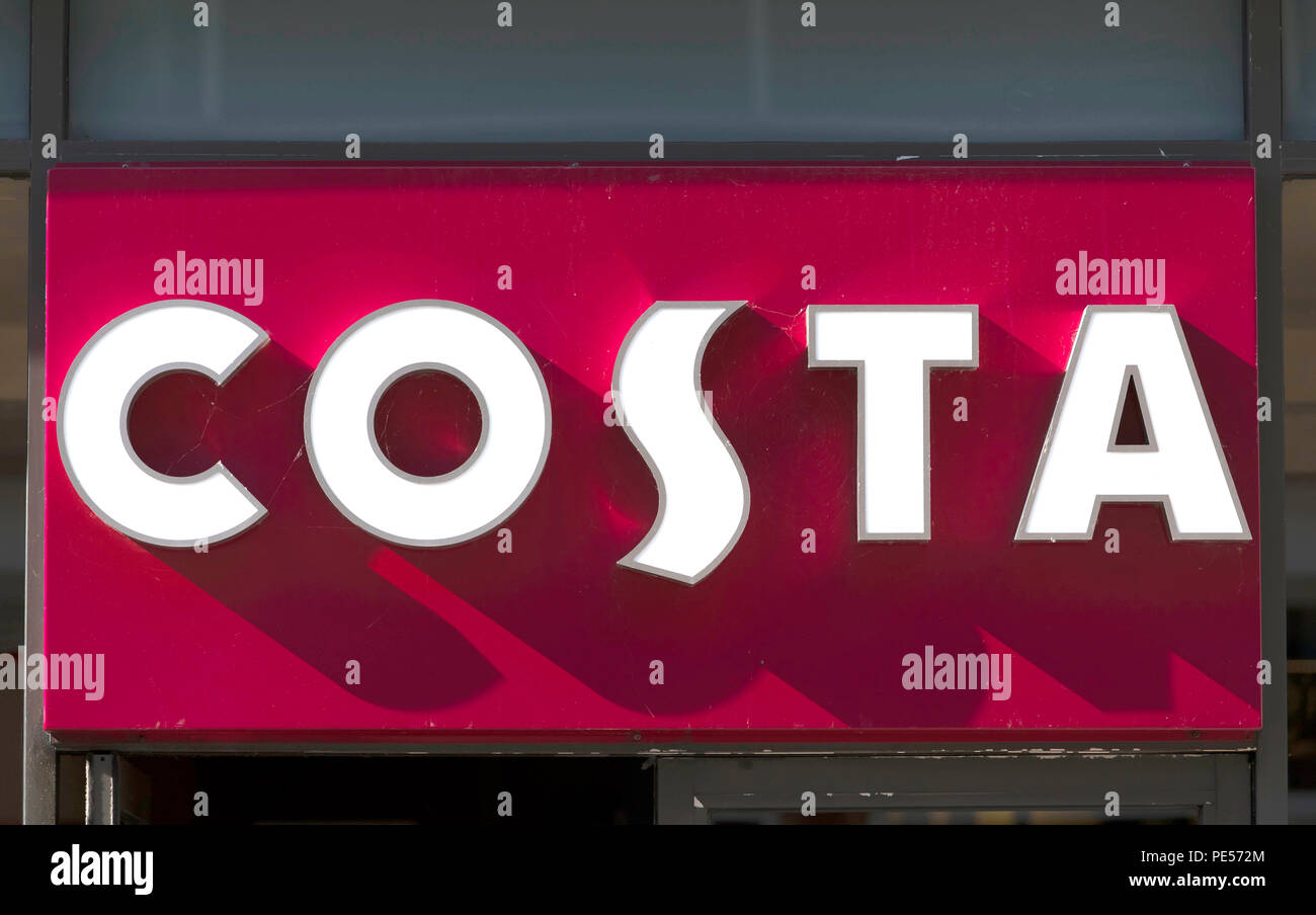 Closeup of a Costa Coffee shop sign logo Stock Photo - Alamy