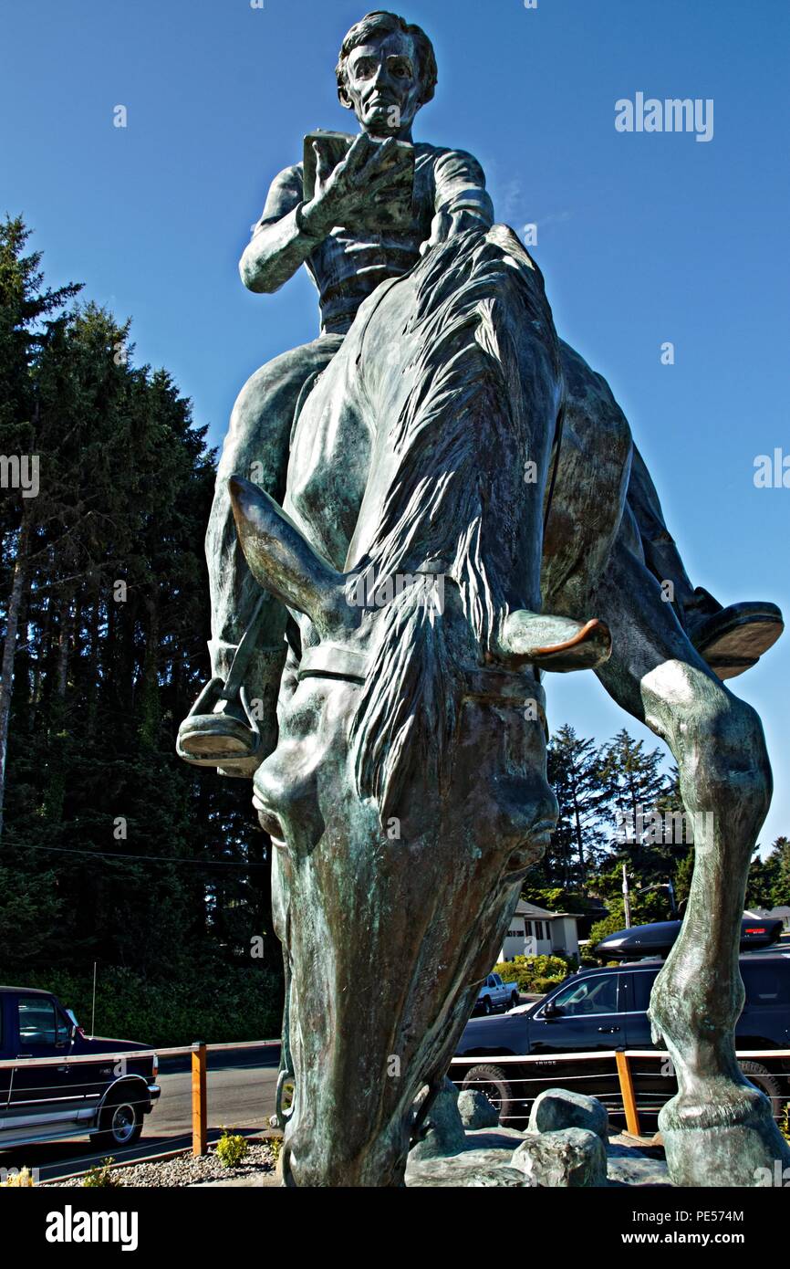 Abraham Lincoln on Horseback Statue in Lincoln City Oregon Stock Photo ...