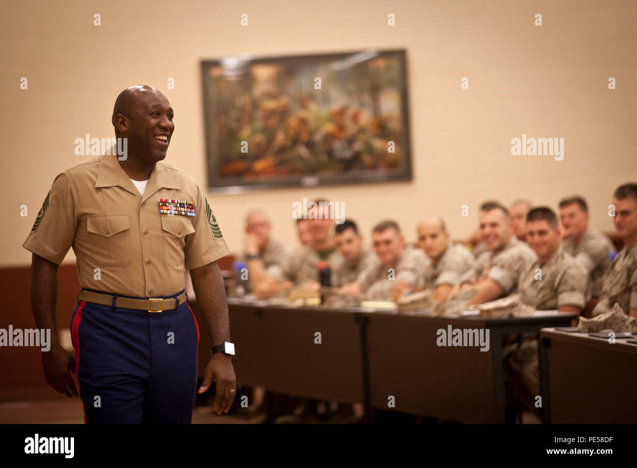 The 18th Sergeant Major of the Marine Corps, speaks to the Marines of ...
