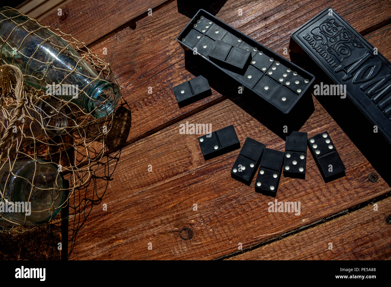 Soviet domino game chips and box Stock Photo - Alamy
