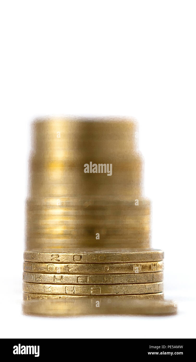 Growing coins stacks on white background. Financial growth, saving ...