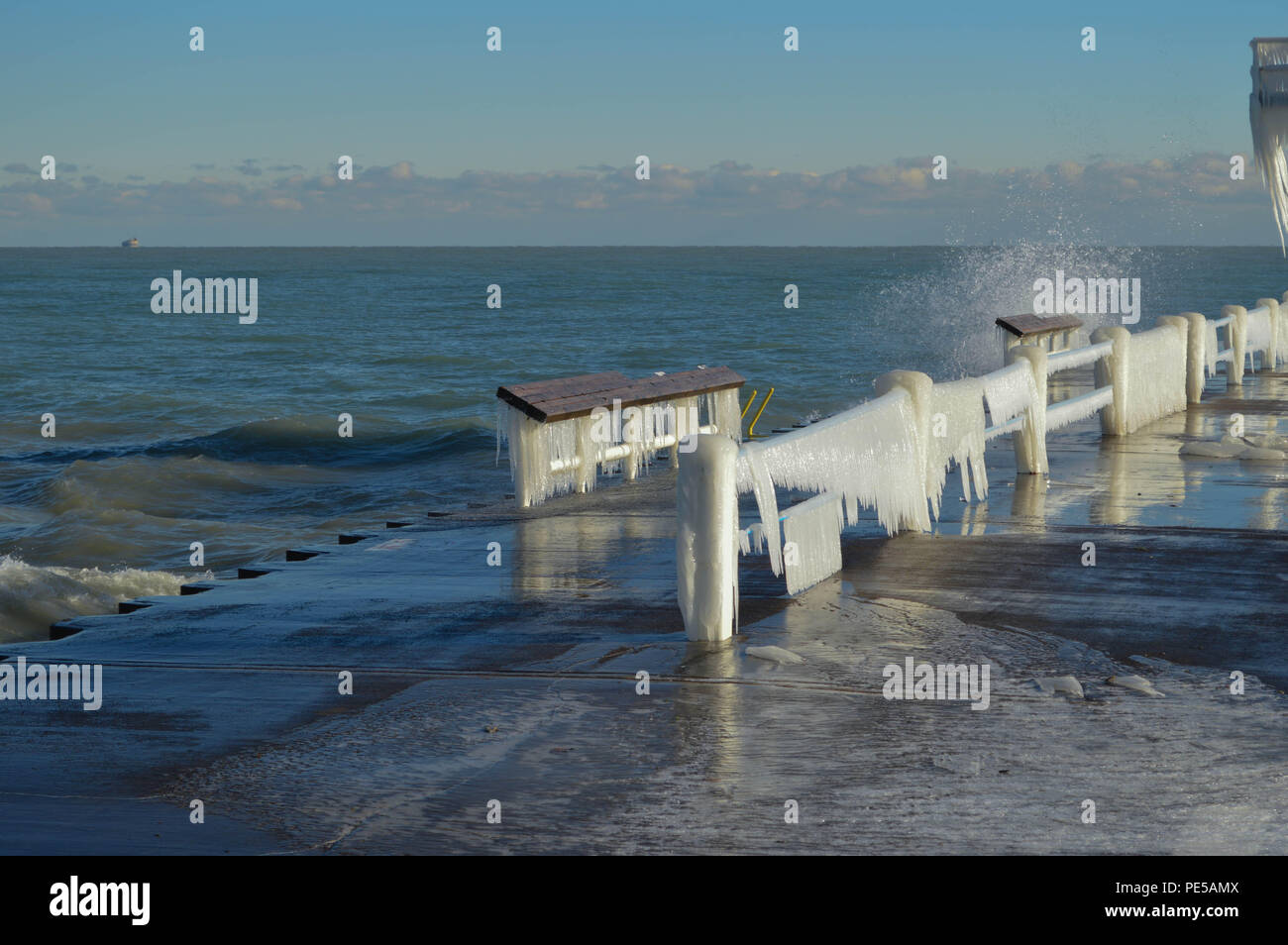 Color Photograph Scenic Landscape View Freezing Breakwaters Icy Winter ...