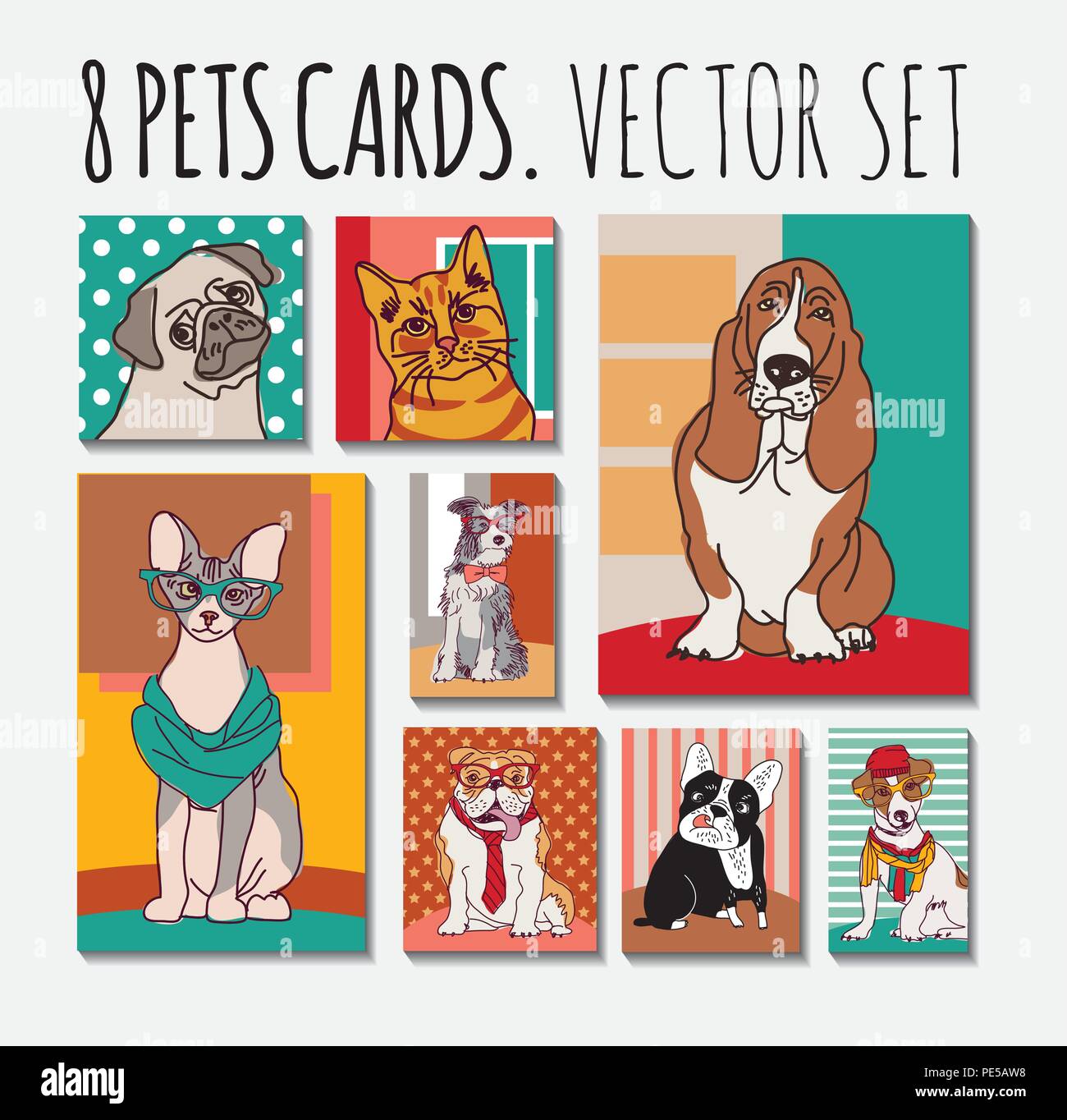 Cats and dogs cards animals pets set Stock Vector Image & Art - Alamy