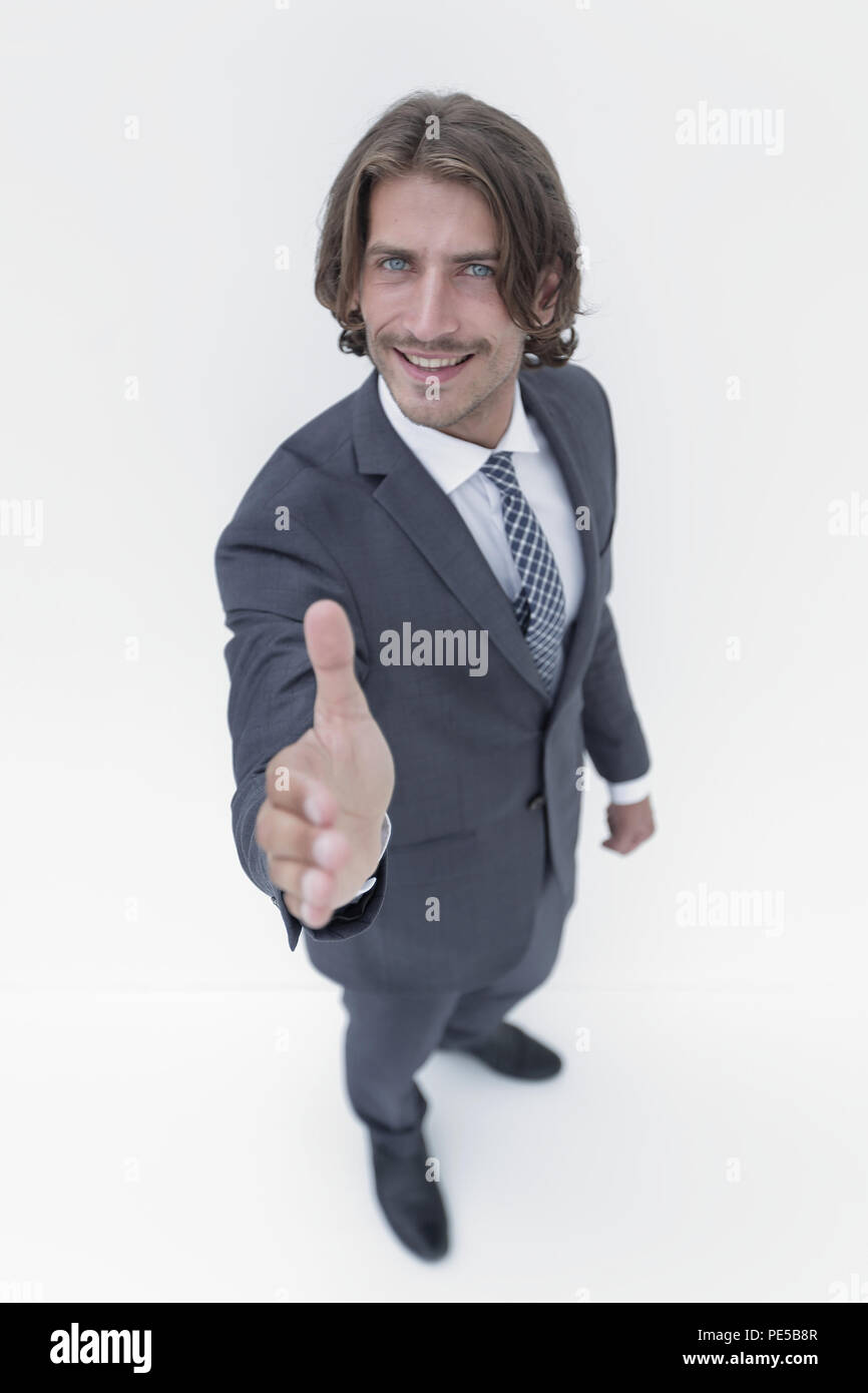 Business man offer and give hand for handshake Stock Photo - Alamy