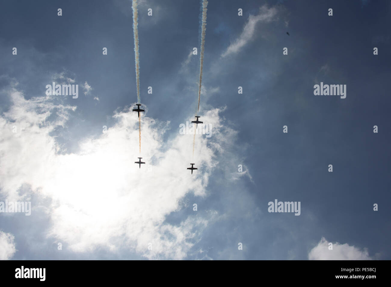 The Patriots L-39 Jet Team fly over crowds gathered at the 2015 MCAS ...