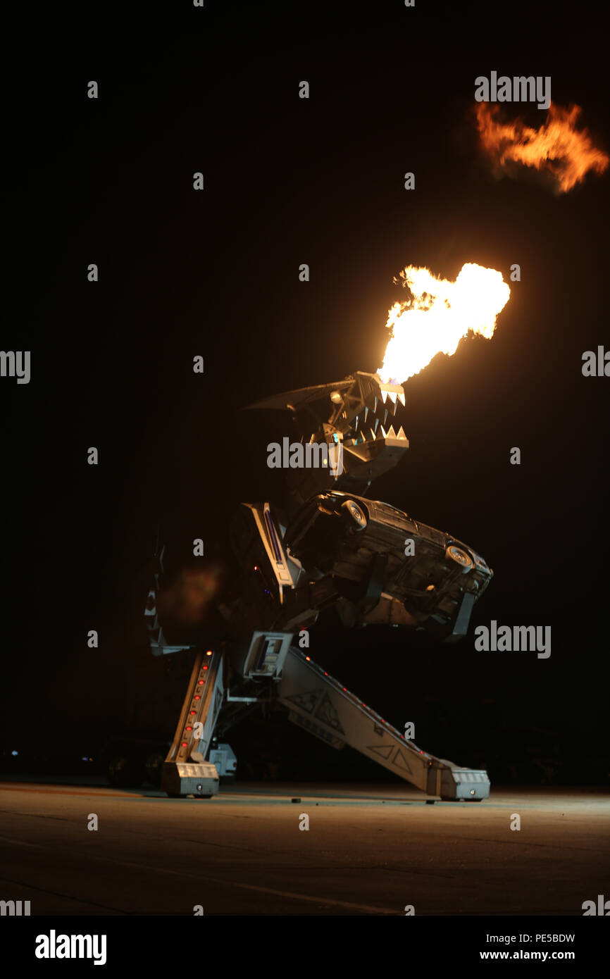 Robosaurus belches fire during its performance at the 2015 MCAS Miramar ...
