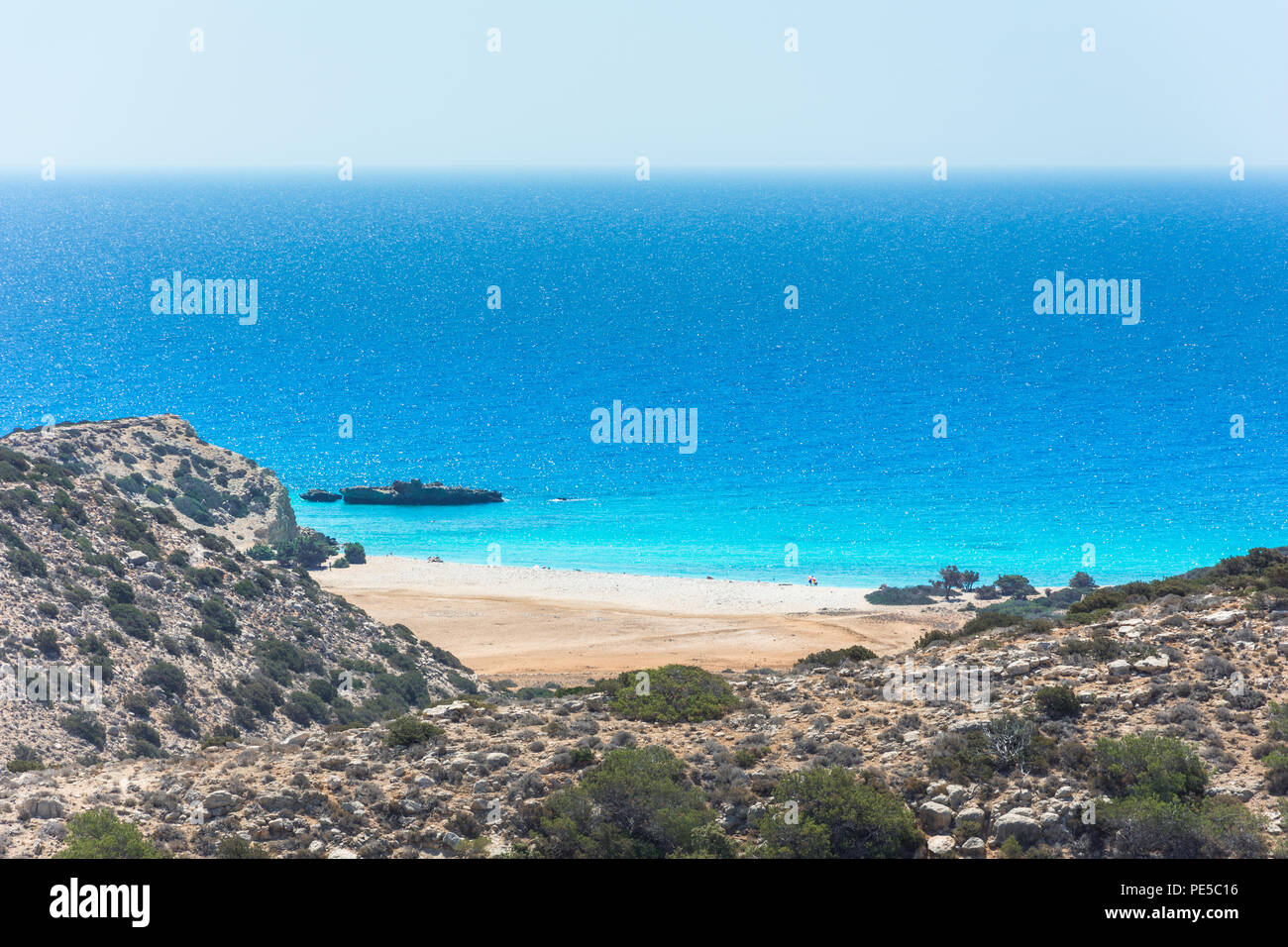 The tropical beach of Tripiti at the southern point of Gavdos island ...