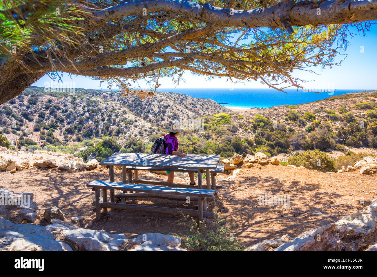 The tropical beach of Tripiti at the southern point of Gavdos island ...