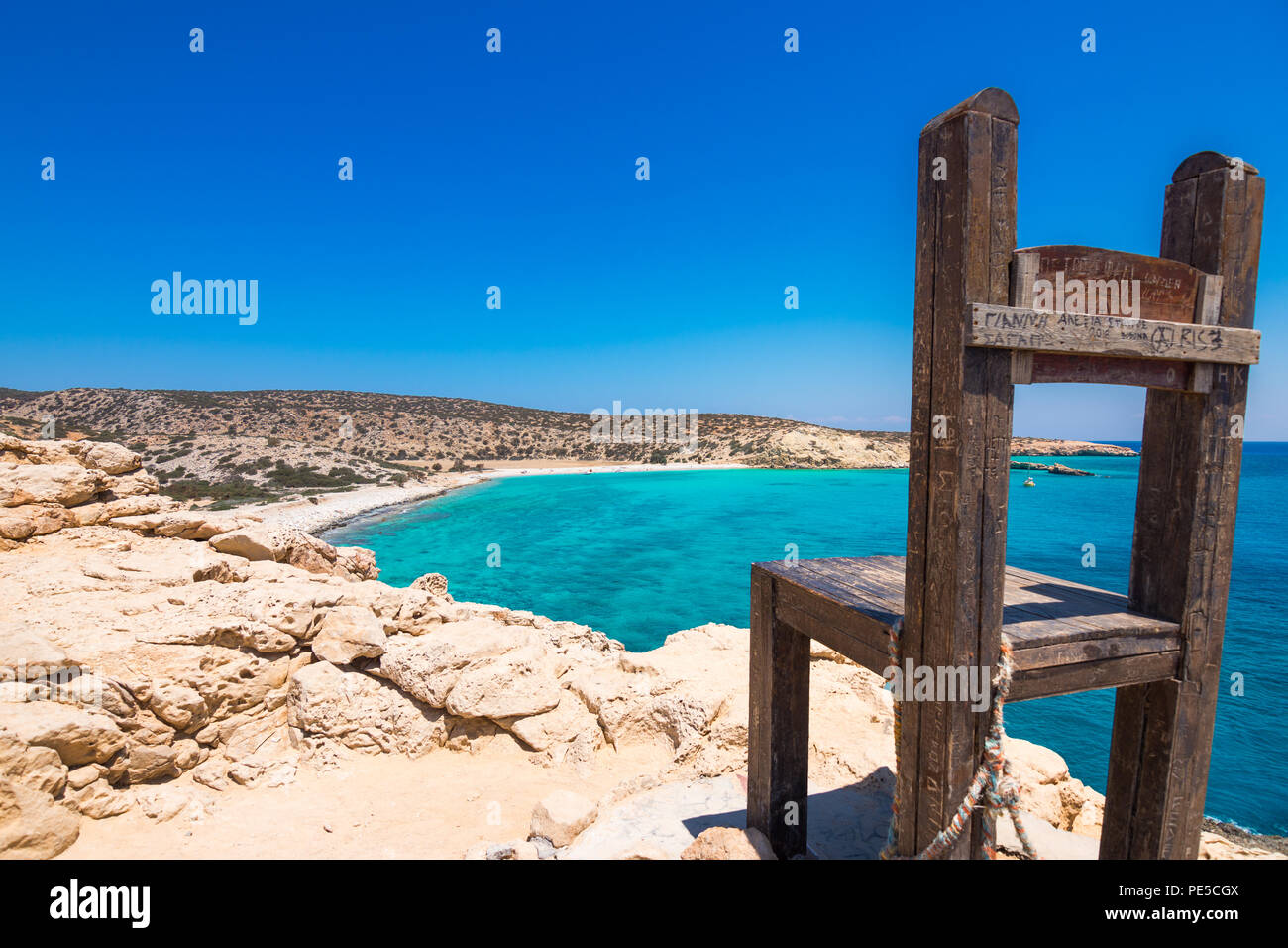 The tropical beach of Tripiti at the southern point of Gavdos island ...