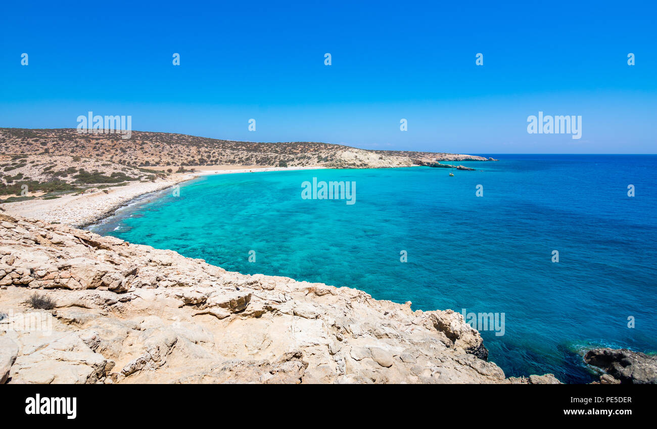 The tropical beach of Tripiti at the southern point of Gavdos island ...