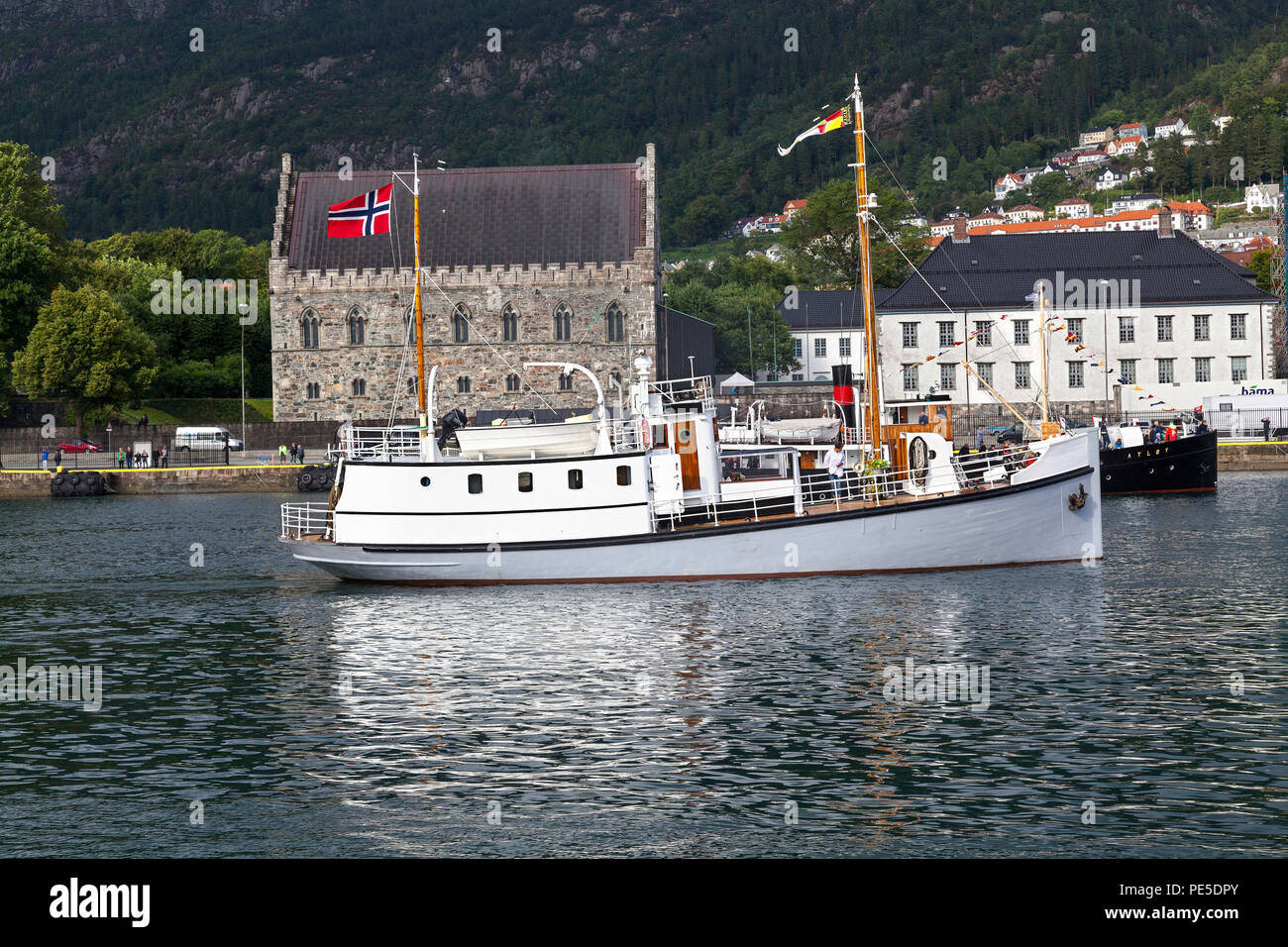 Veteran ship Utvaer (Utvær) (built 1931) arriving in the port of Bergen ...