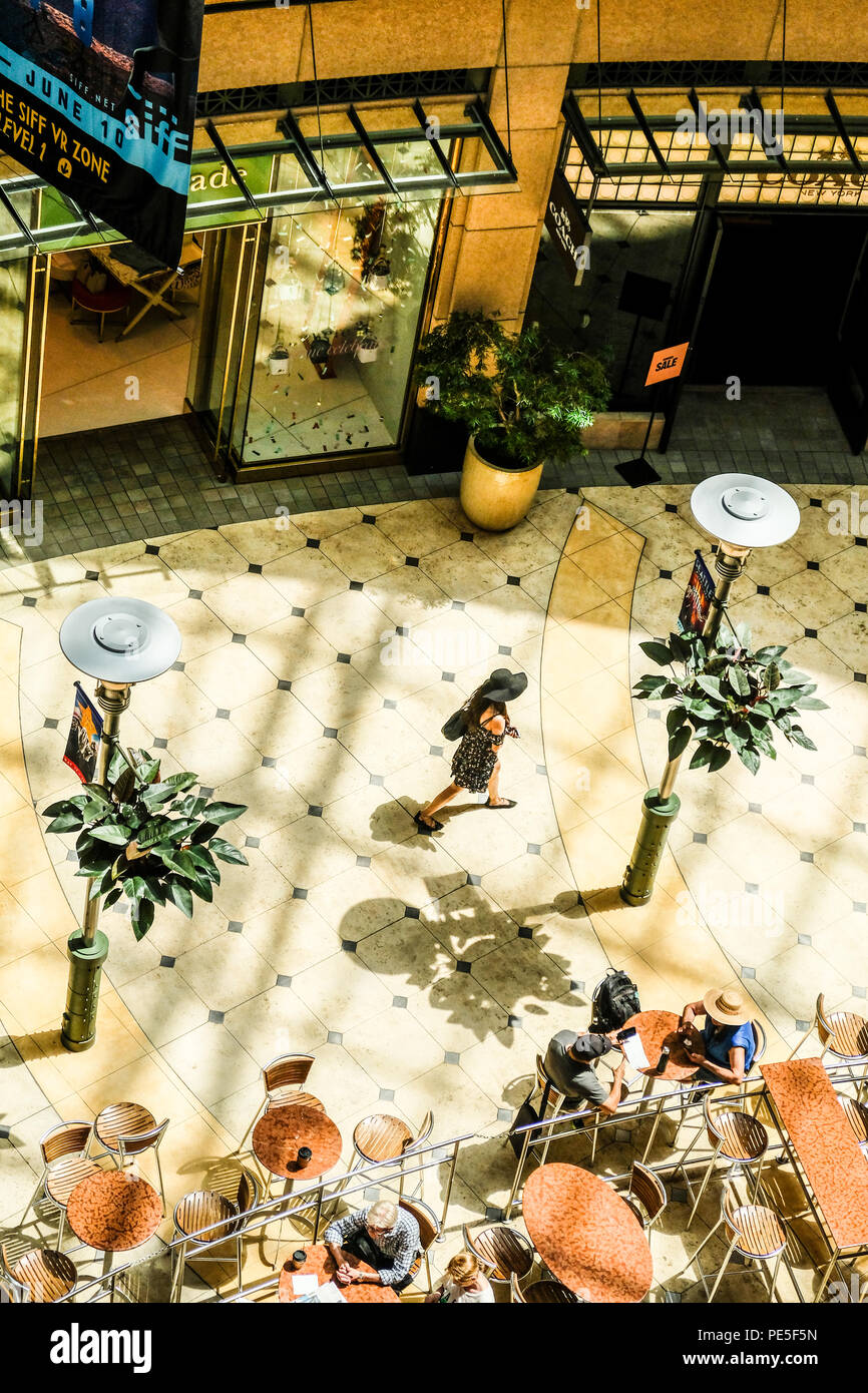 Bird's eye view inside a shopping mall Stock Photo - Alamy