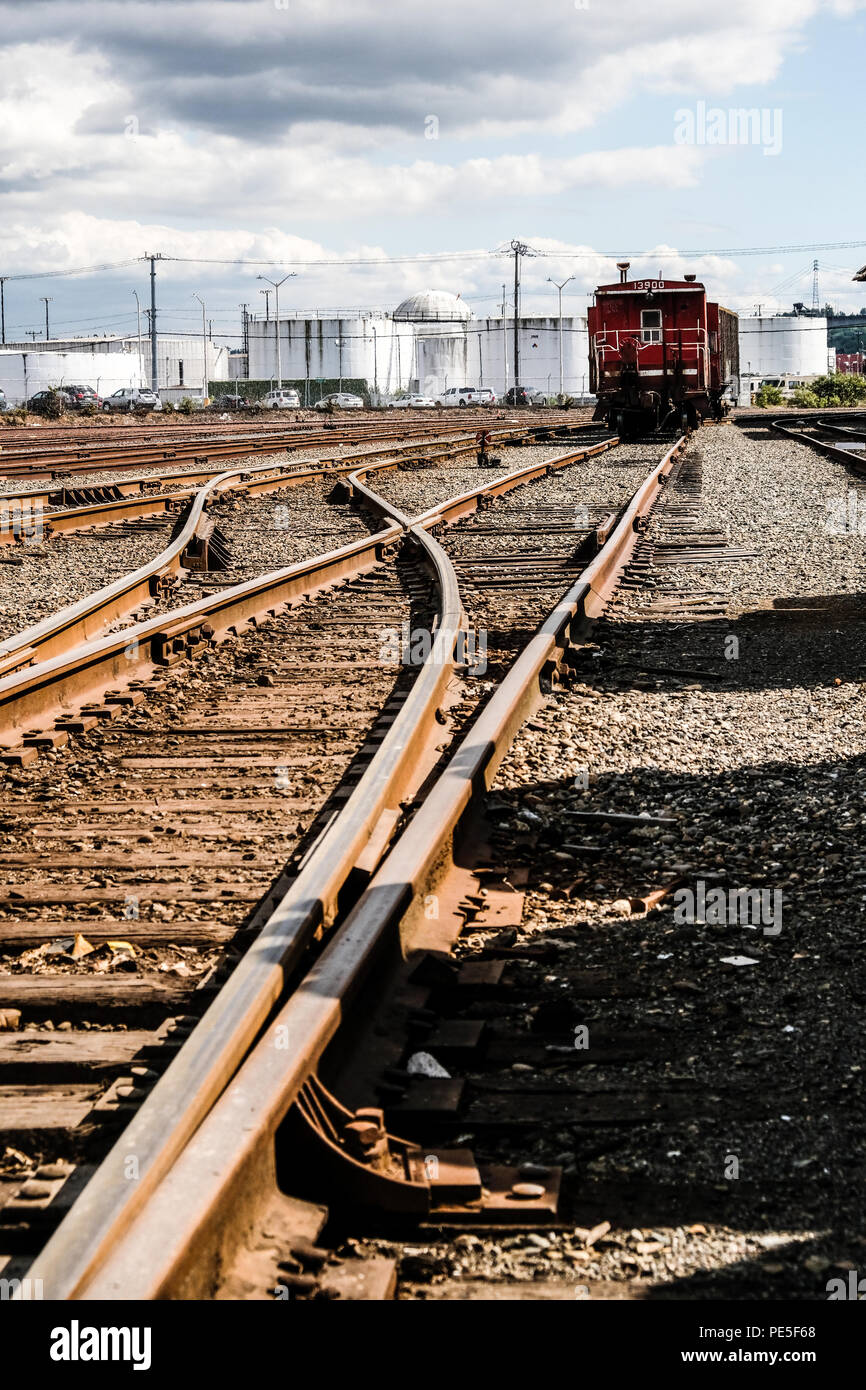 Rail way tracks at Port of Seattle terminal Stock Photo - Alamy