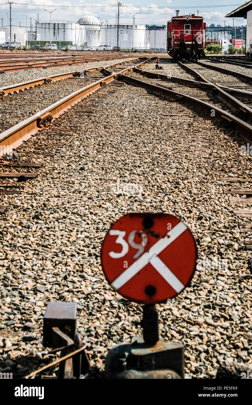 Rail way tracks at Port of Seattle terminal Stock Photo - Alamy