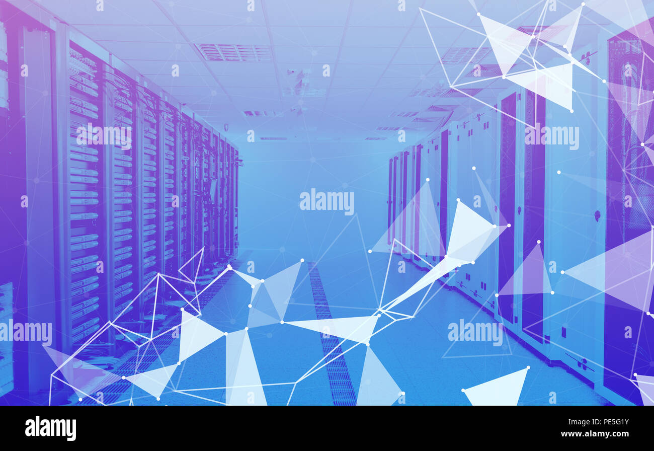 internet network server room with computers racks and digital receiver ...