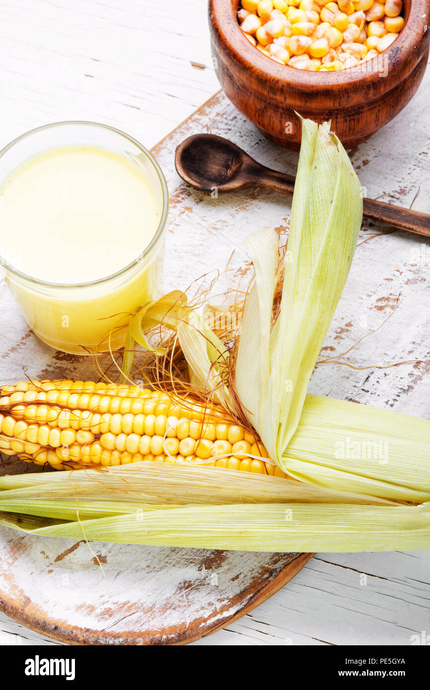 Fresh sweet corn juice in glass.Corn milk.Healthy drink Stock Photo - Alamy
