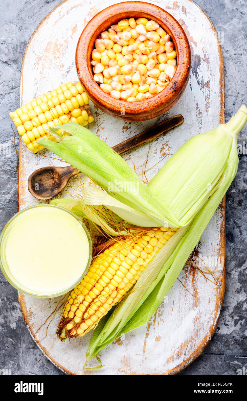 Fresh sweet corn juice in glass.Corn milk Stock Photo - Alamy