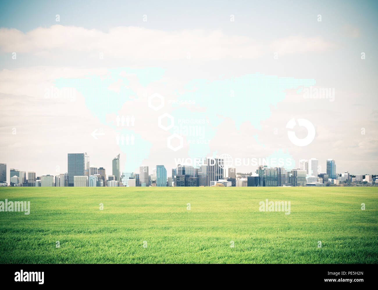 Natural background with modern cityscape green field and media i Stock ...