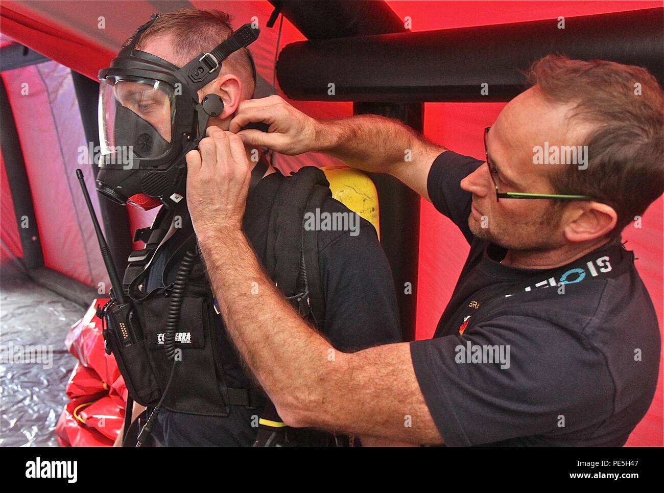During CBRN Week 2015 in Relegem, Belgium, Belgian firefighter Herman ...