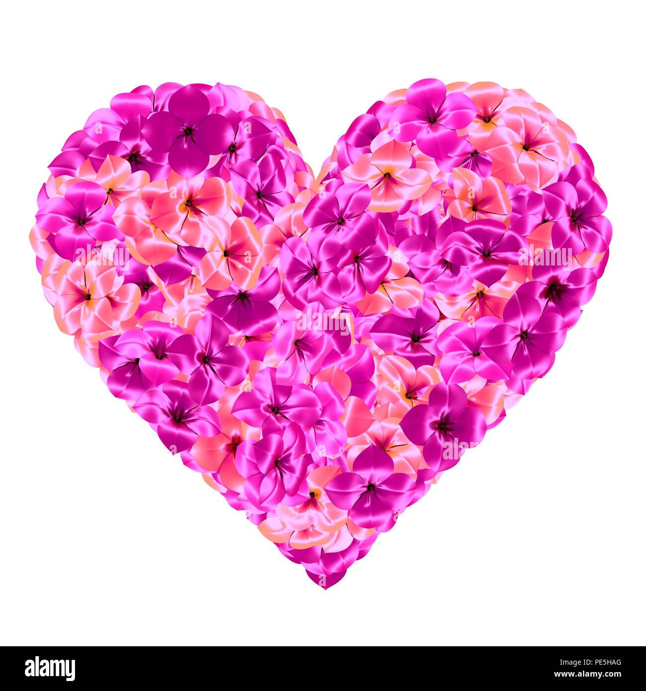A heart made of pink and purple flowers on white background Stock Photo ...