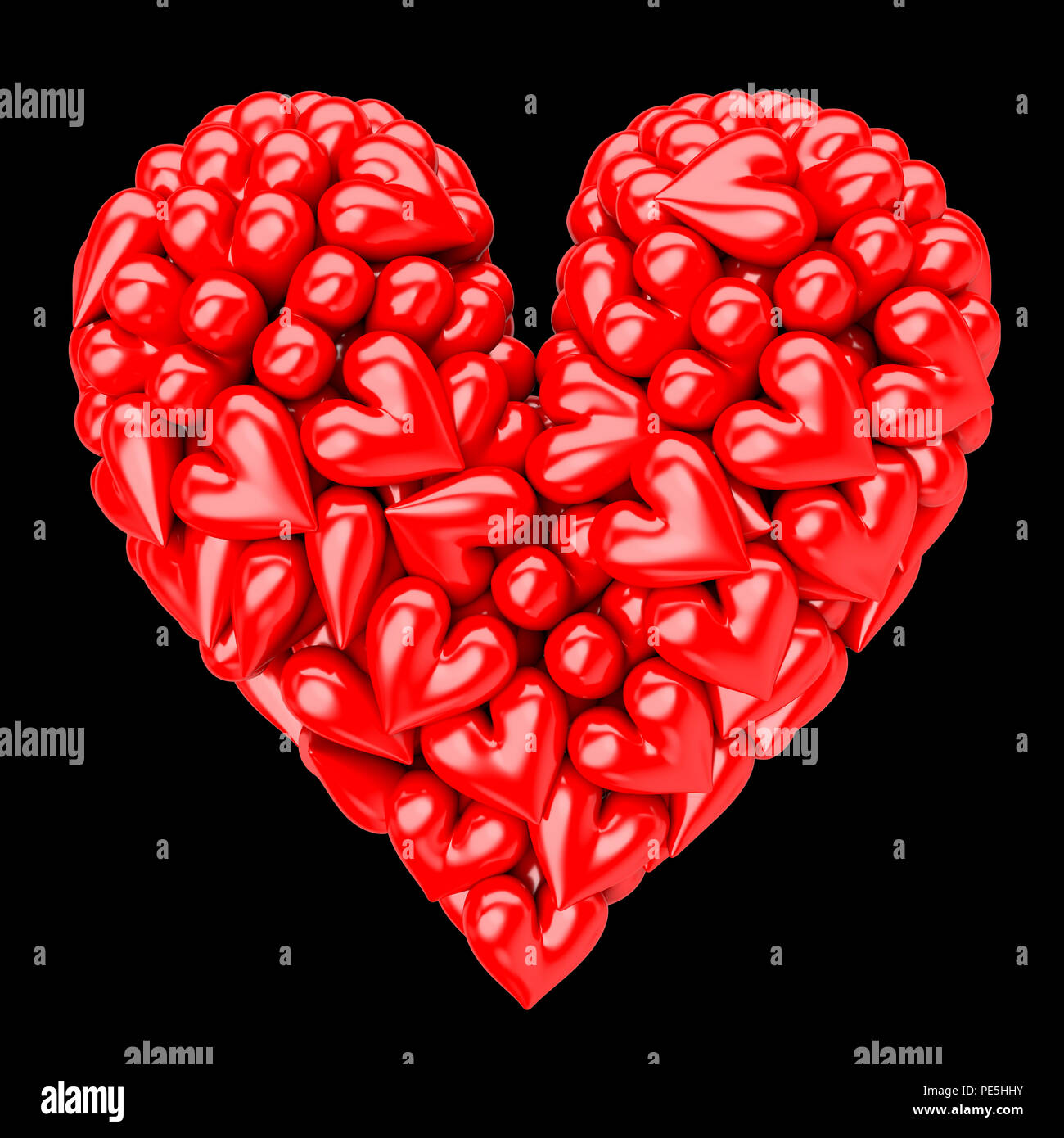 A heart made of small red plastic hearts on black background Stock ...
