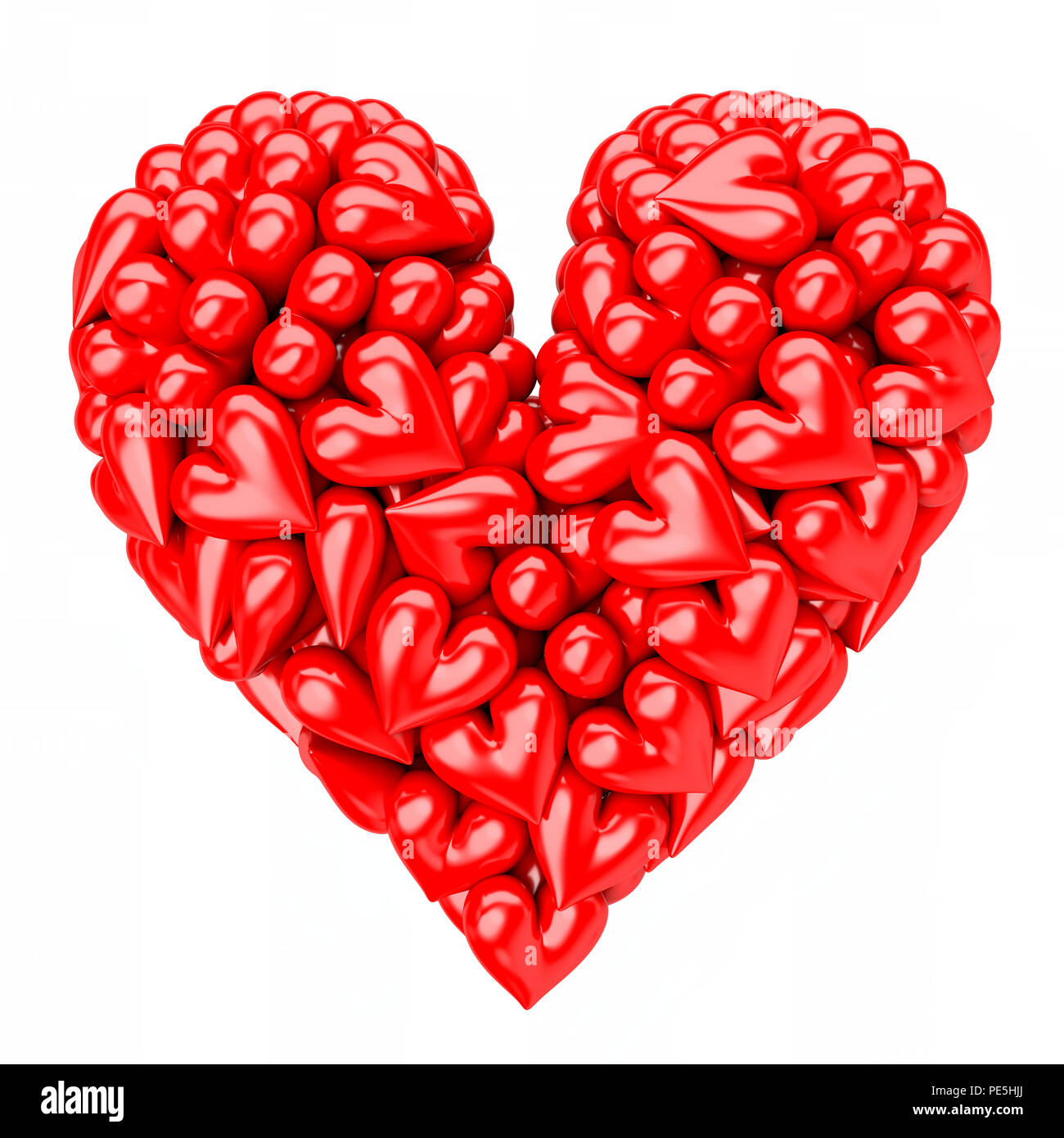 A heart made of small red plastic hearts on white background Stock ...