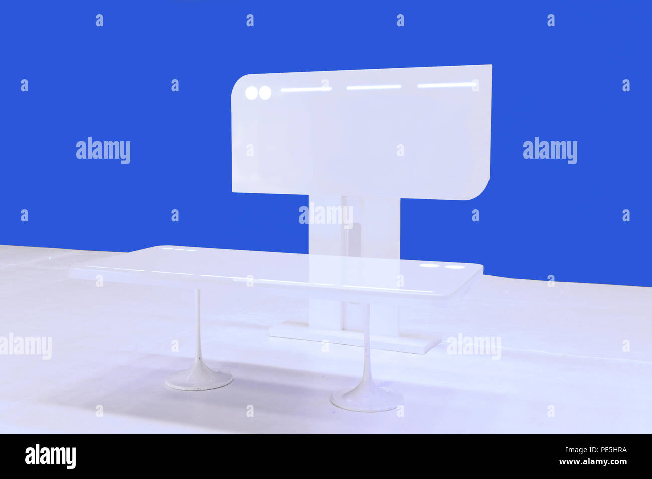 the mackup of modern table and monitor with LED light look like from ...