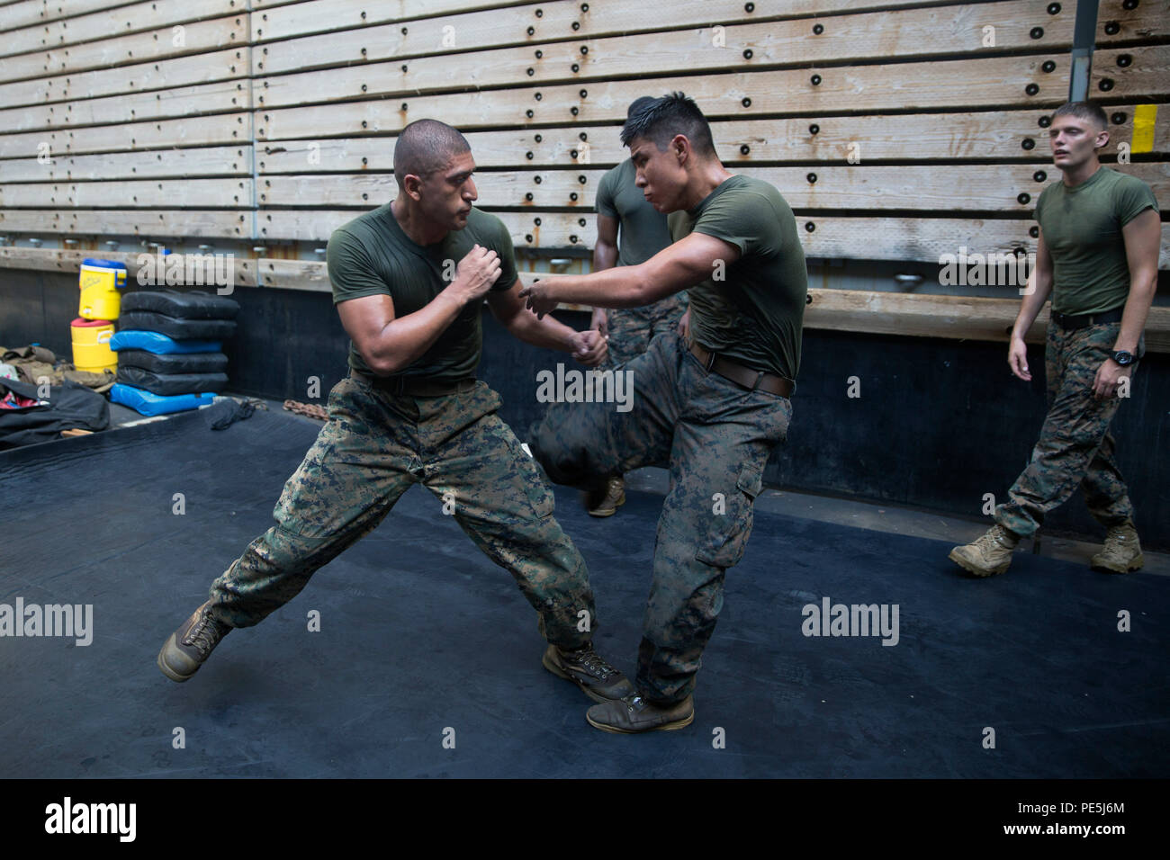 GULF OF ADEN (Oct. 17, 2015) U.S Marine Sgt. Marcos Gonzalez, left ...