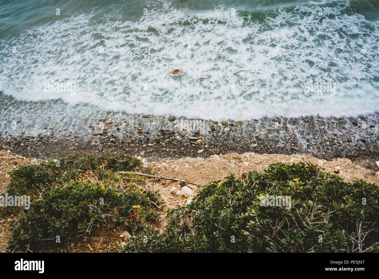 Island Crete in Greece, Aerial view towards sea and beach. Top view ...